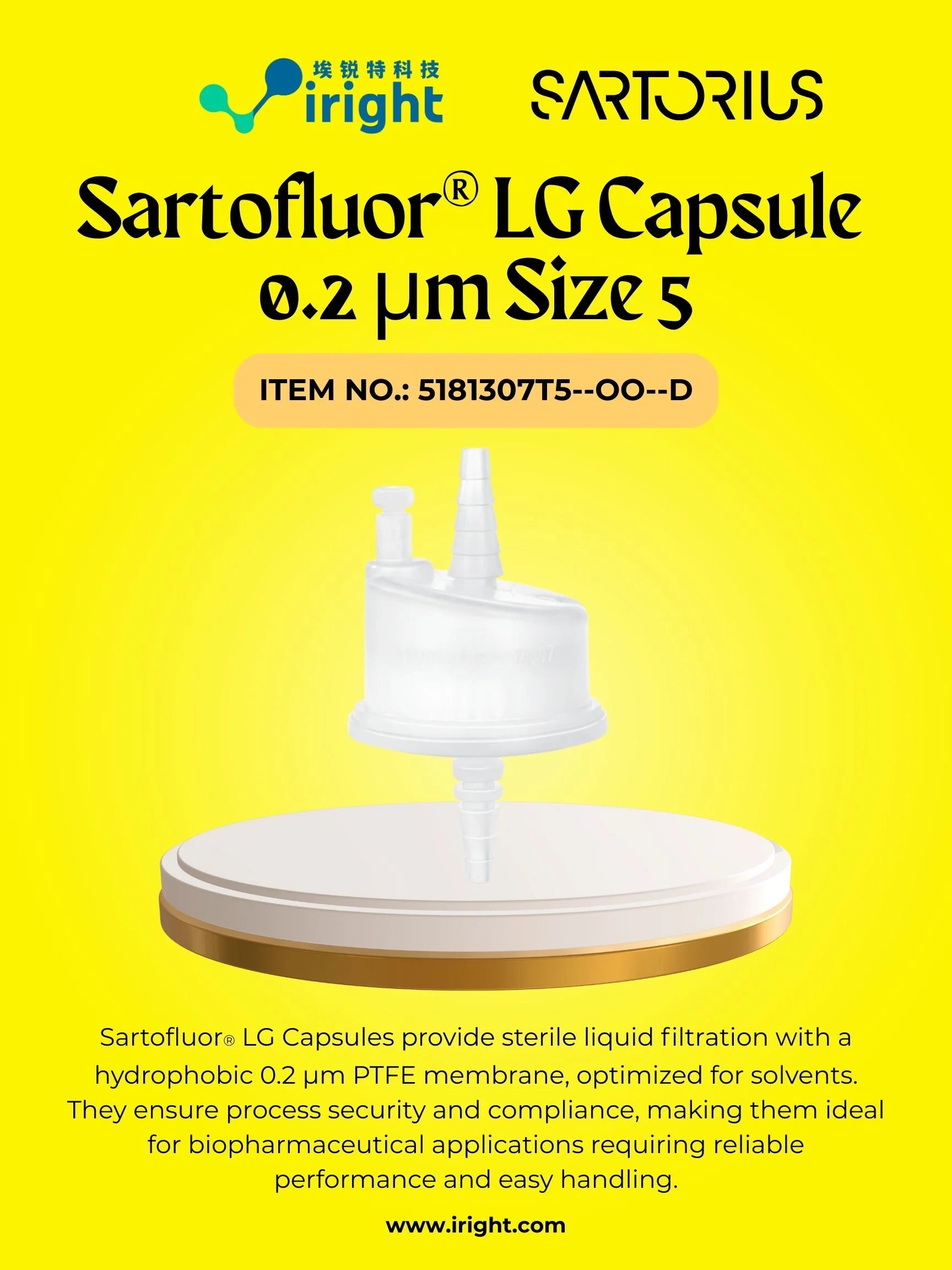 Sartorius, 5181307T5--OO--D, Sartofluor® LG Capsule 0.2 µm Size 5 – Iright