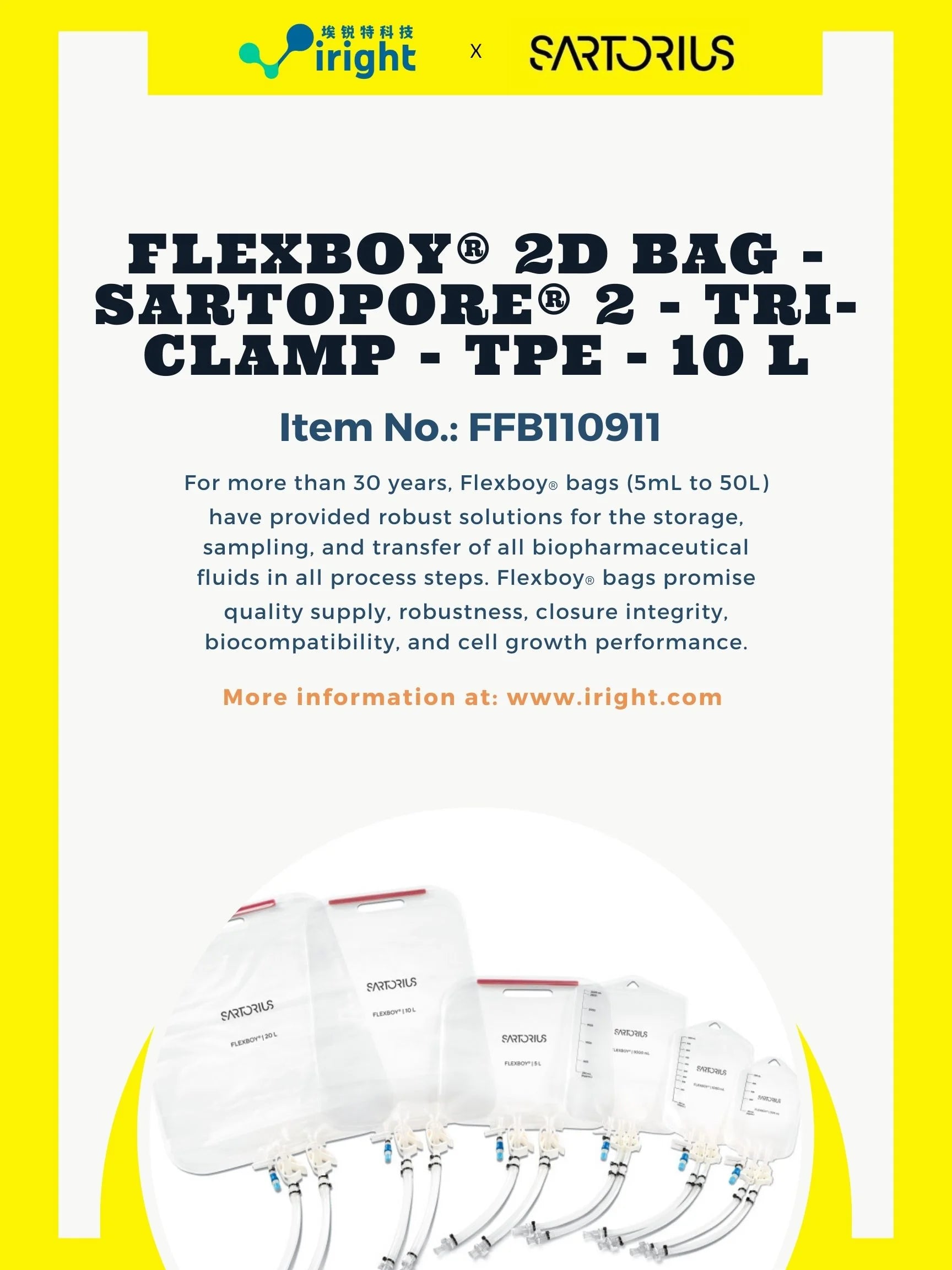 Sartorius, FFB110911, Bolsa Flexboy® 2D - Sartopore® 2 - Tri-Clamp - T ...